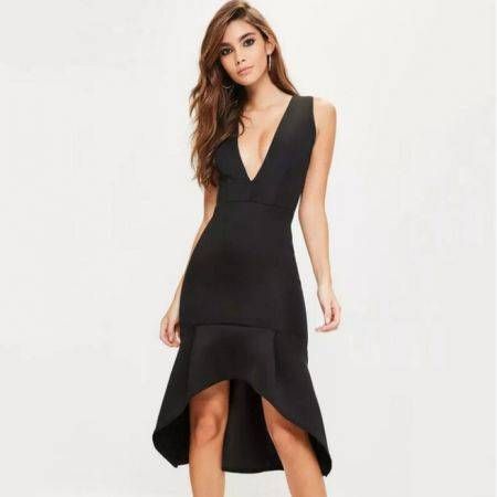 SHEIN NET Women Deep V-neck Trumpet Prom Formal Dress