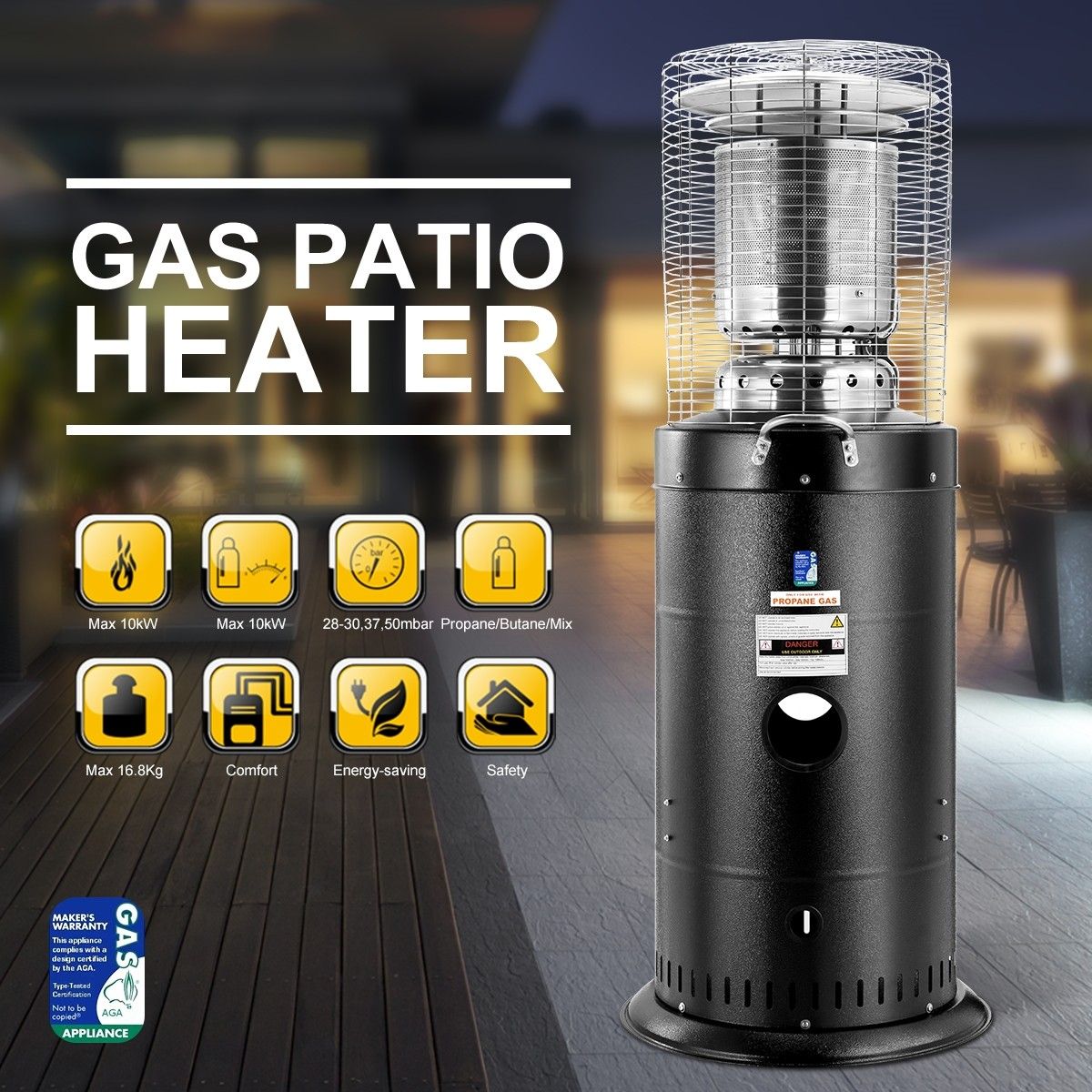 Powder Coated Steel Outdoor Gas Patio Heater with ODS