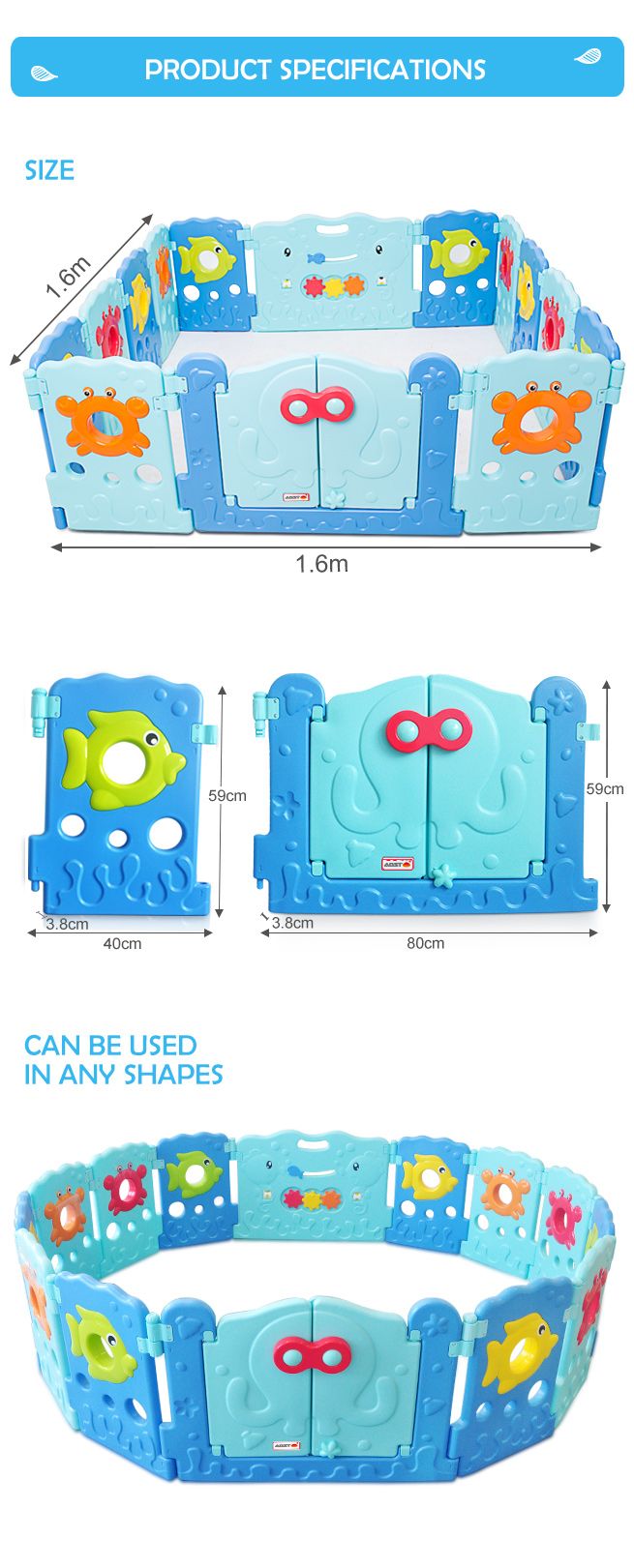 14 Sided Panel Baby Playpen Interactive Baby Room-Sea world | Crazy Sales