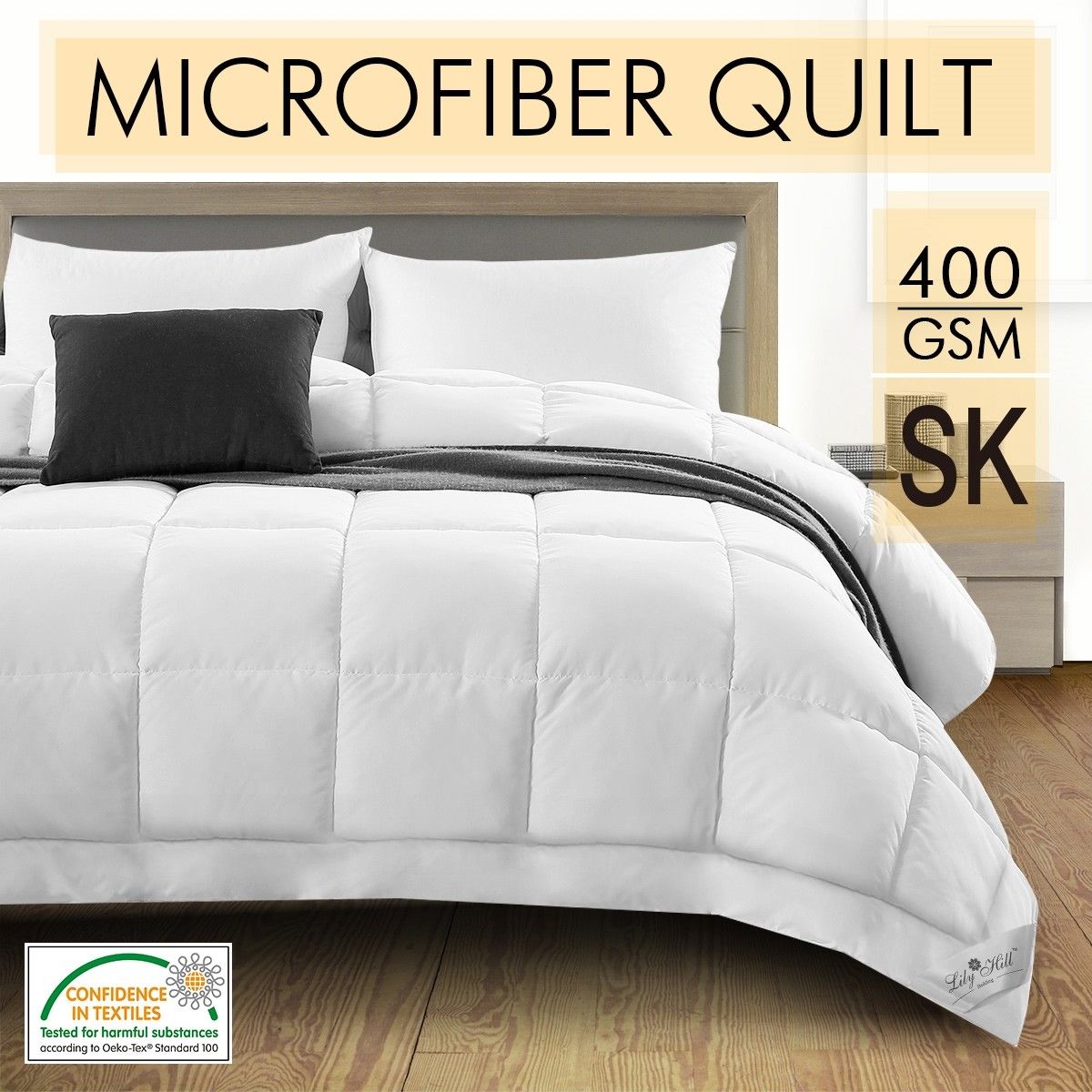 400GSM Microfibre Winter Quilt Bamboo Fiber Filling Super King Size White
