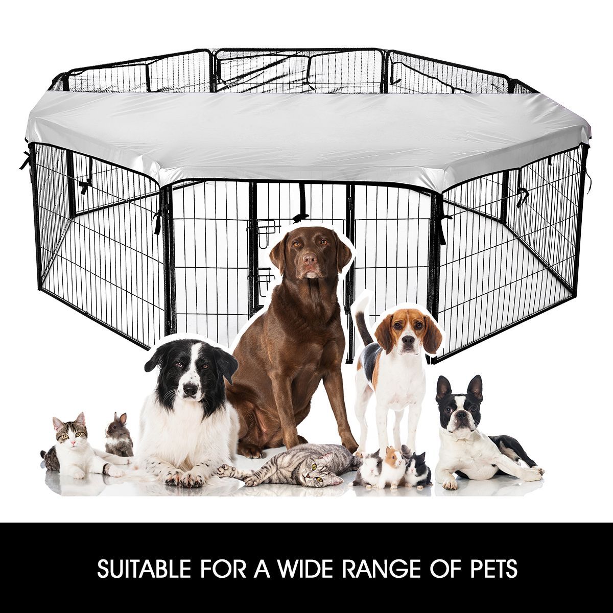 8-Panel Pet Playpen Dog Cat Enclosure with Fabric Cover 100x100CM ...