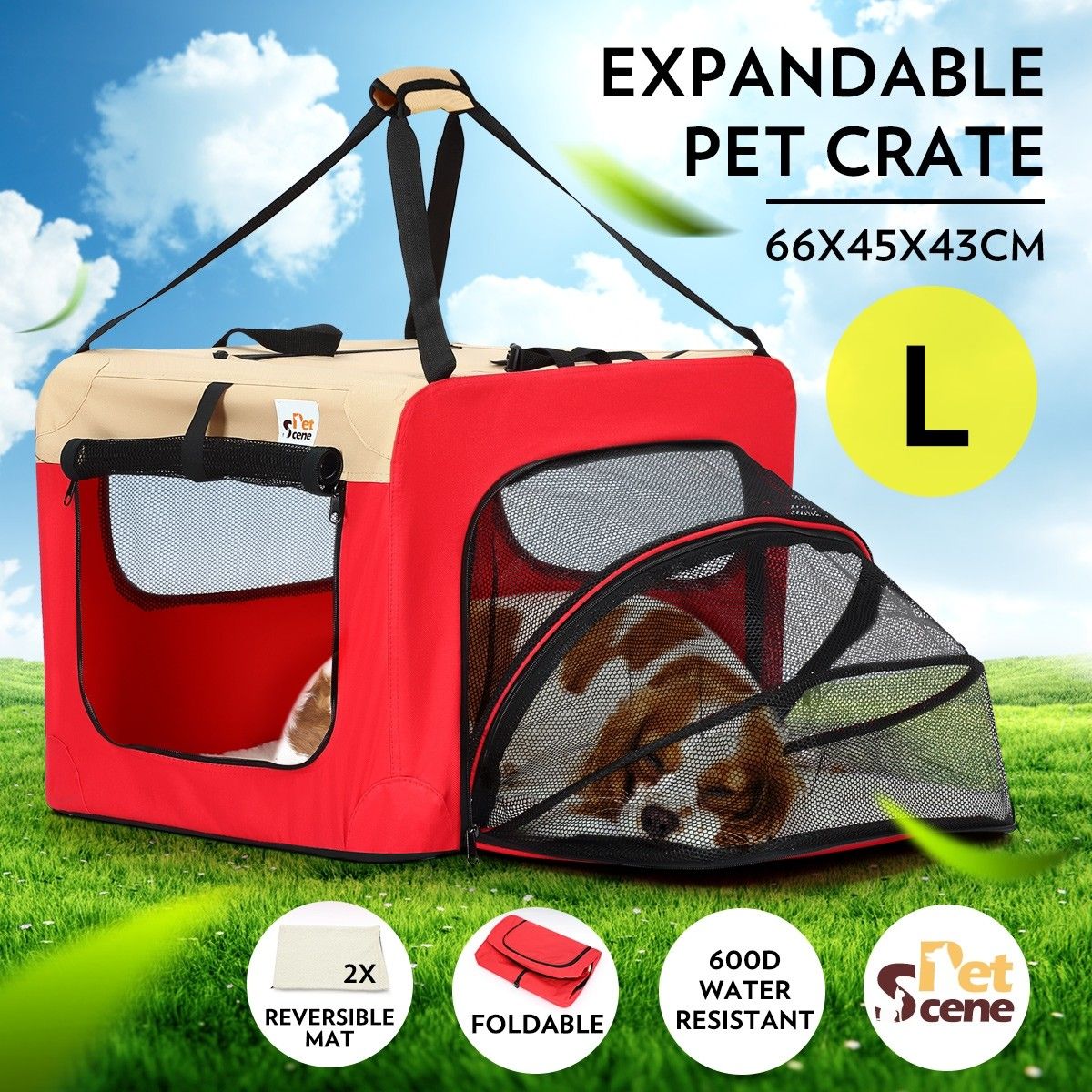 Expandable Pet Carrier Foldable Dog Cage Steel Frame Cat Crate with Mat ...