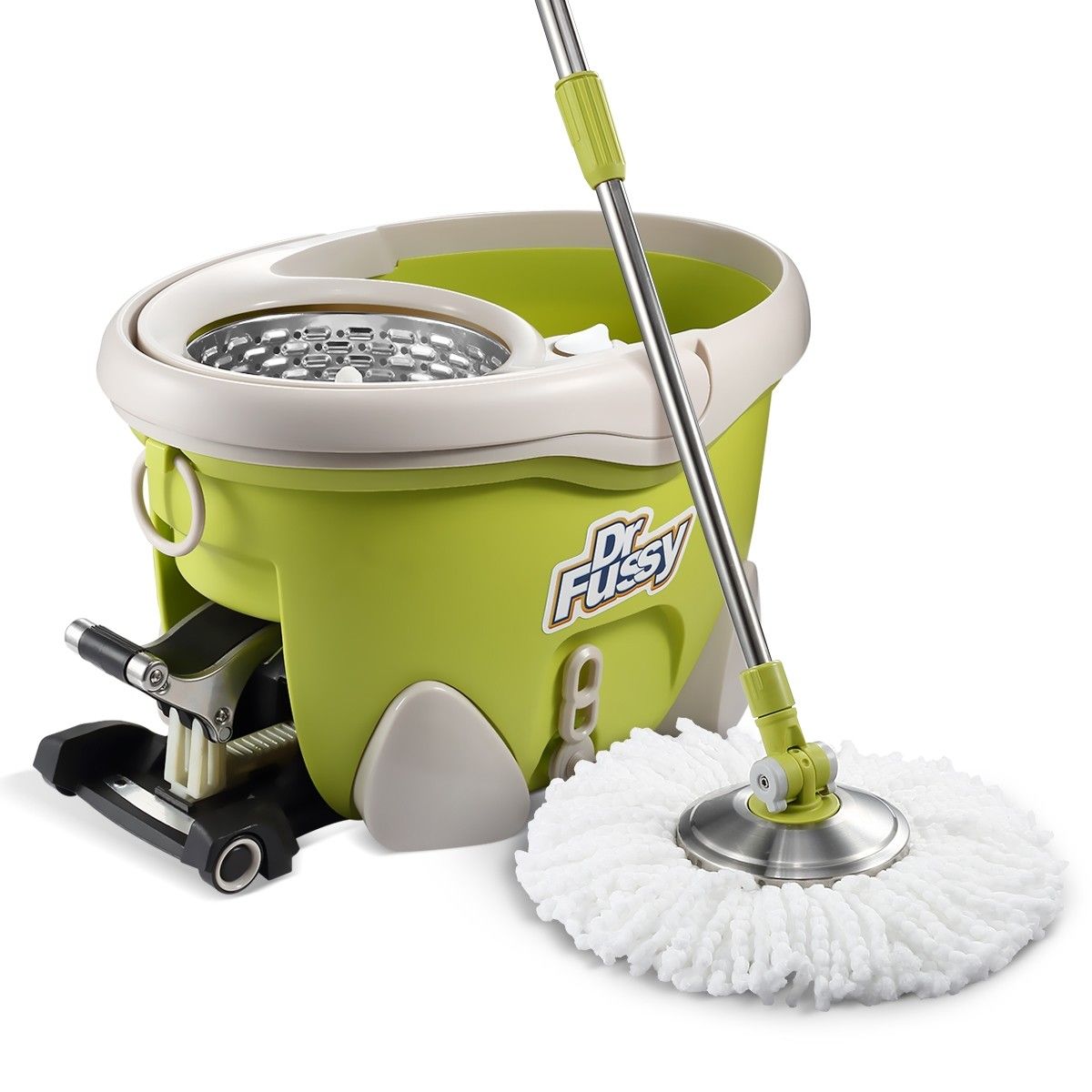 DR FUSSY 12L Walkable Spin Swivel Mop Bucket System with 4 Bonus Heads ...