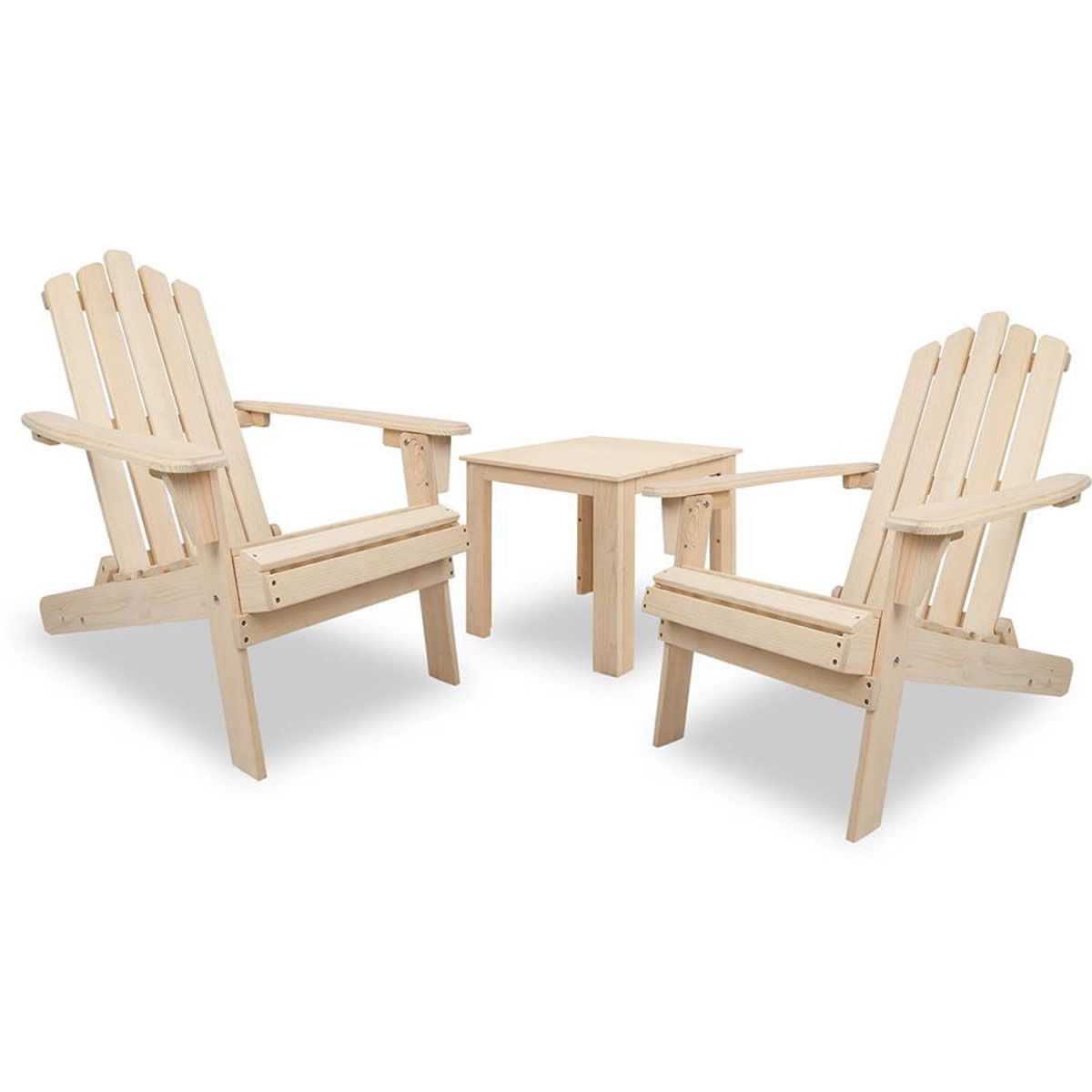 Adirondack Chairs & Side Table 3 Piece Set - Natural | Crazy Sales
