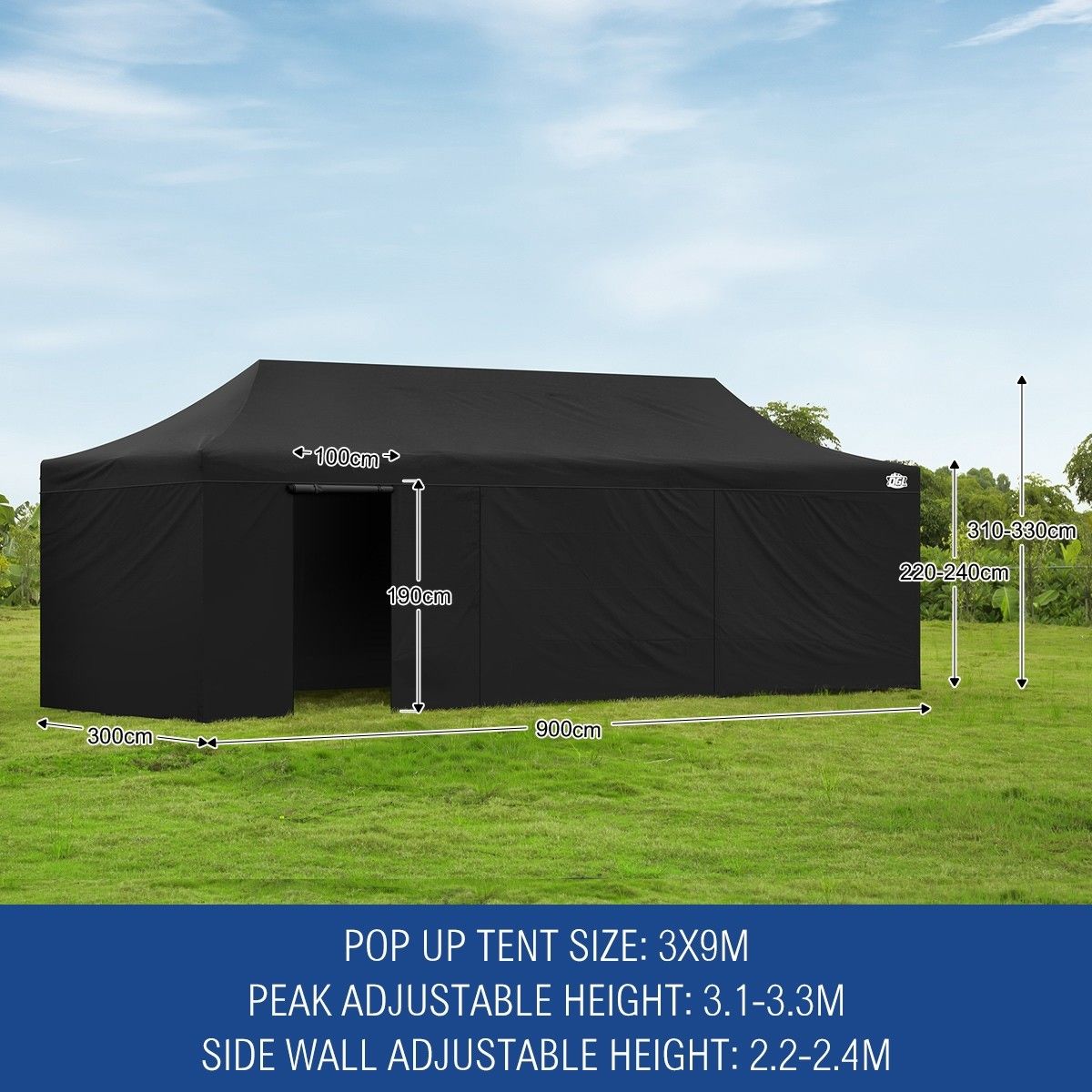 OGL 3x9M Pop up Outdoor Gazebo Folding Tent Waterproof Marquee Canopy ...