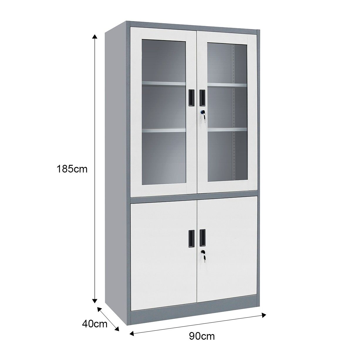 Filing Cabinet Lockable Steel Storage Cupboard w/2 Transparent Doors ...