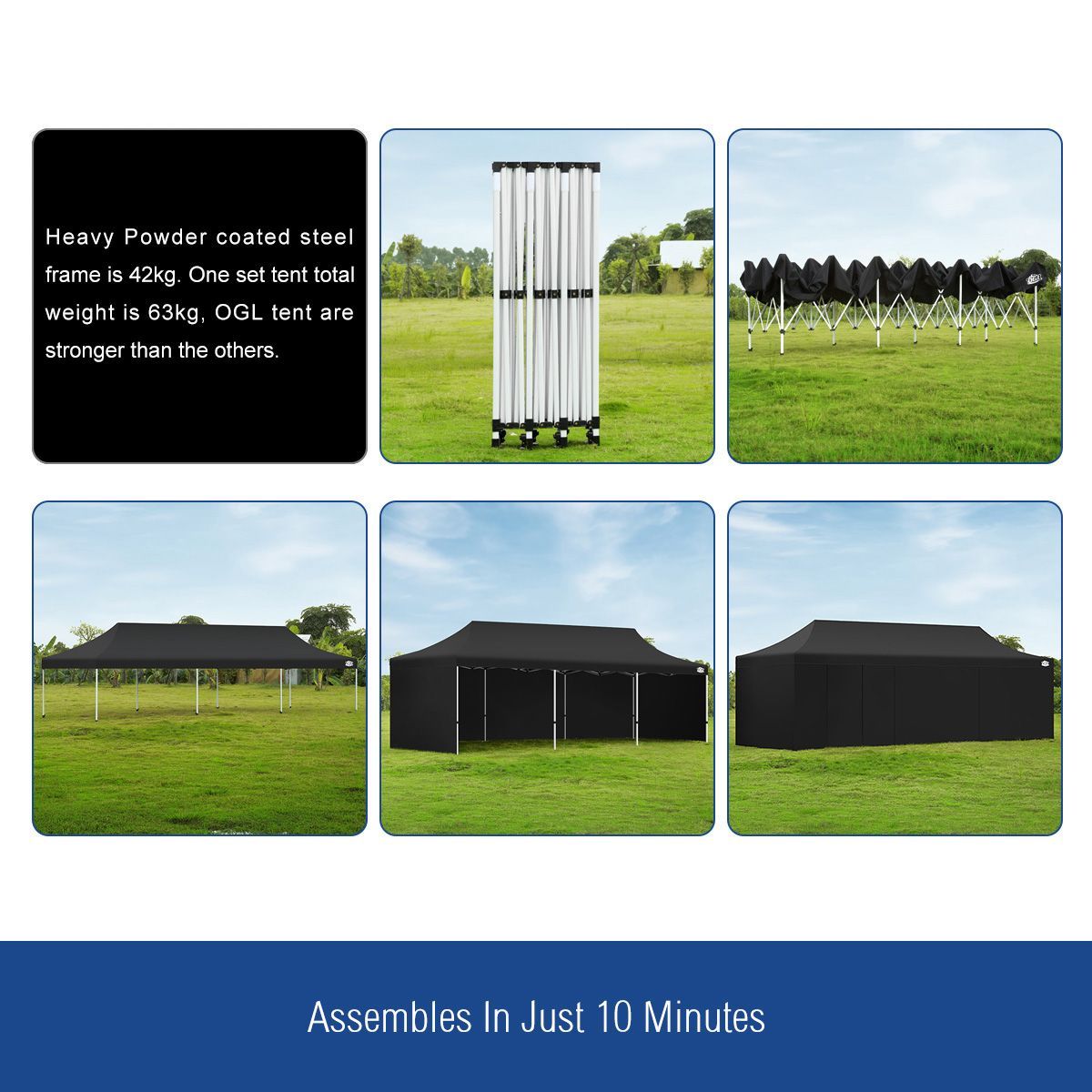 OGL 3x9M Pop up Outdoor Gazebo Folding Tent Waterproof Marquee Canopy ...