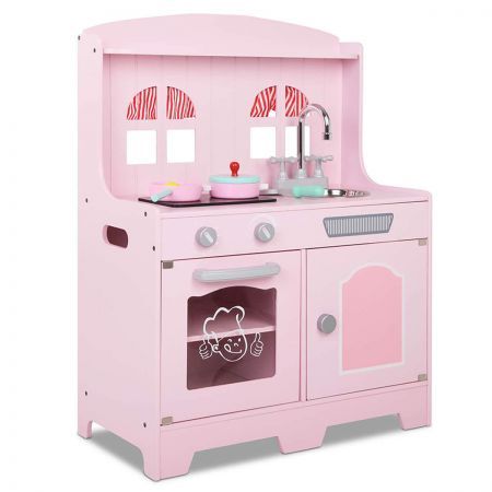 Kids Wooden Kitchen Playset - Pink