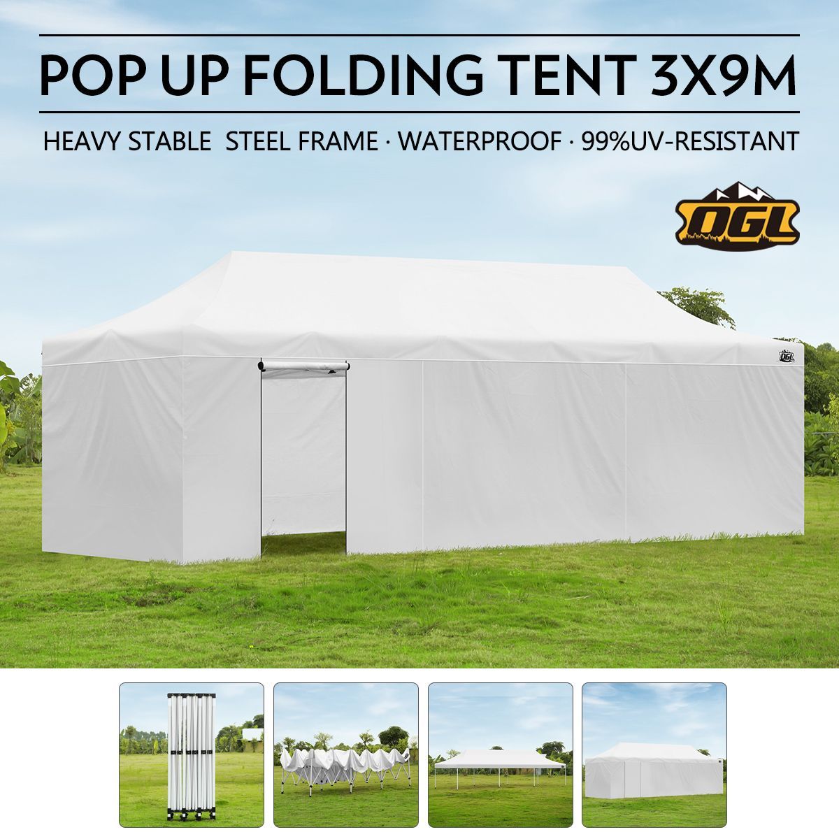 OGL 3x9M Pop up Outdoor Gazebo Folding Tent Waterproof Marquee Canopy ...