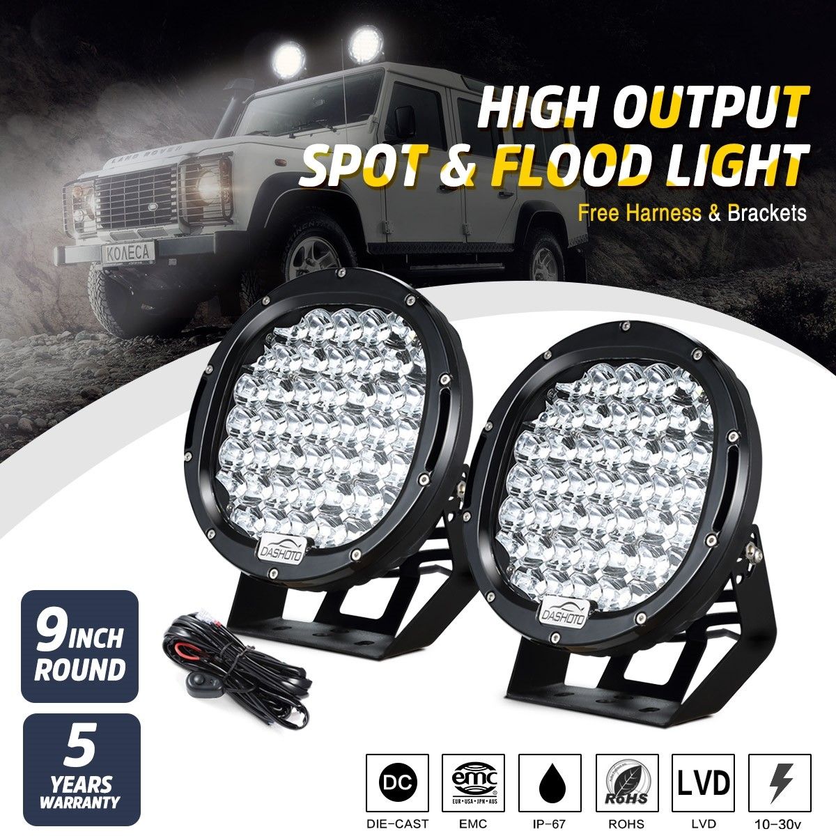 9inch 46800W Cree Round Spot LED Driving Lamp Spotlights Spot Flood ...