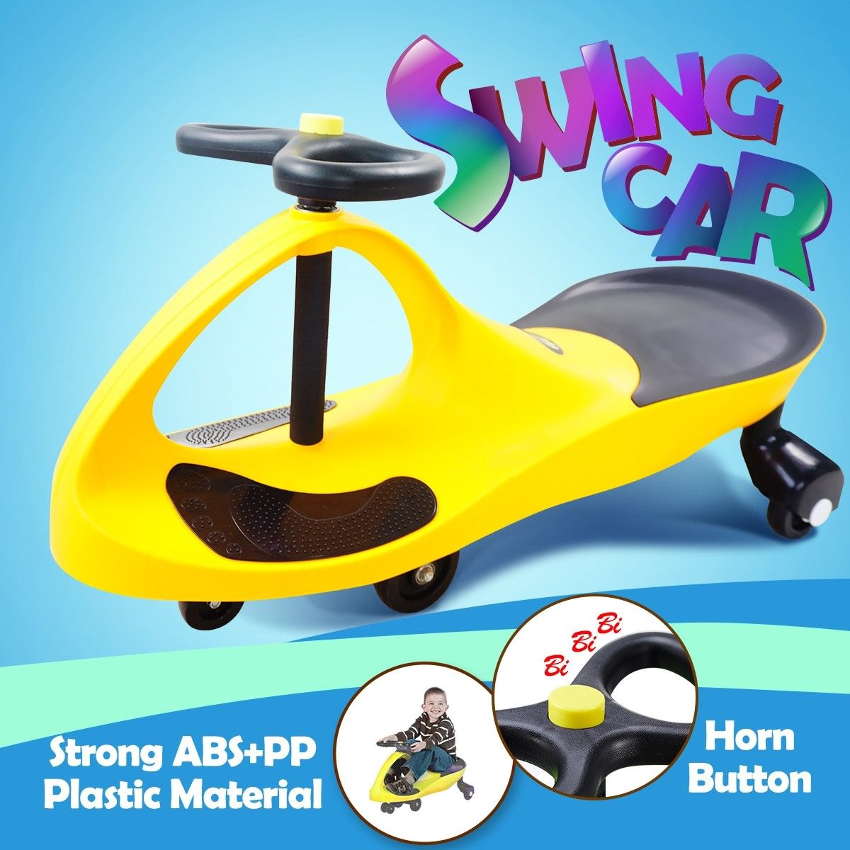 Kids Swing Car Slider Wiggle Scooter Swivel Ride on Toy w/Foot Mat- Yellow