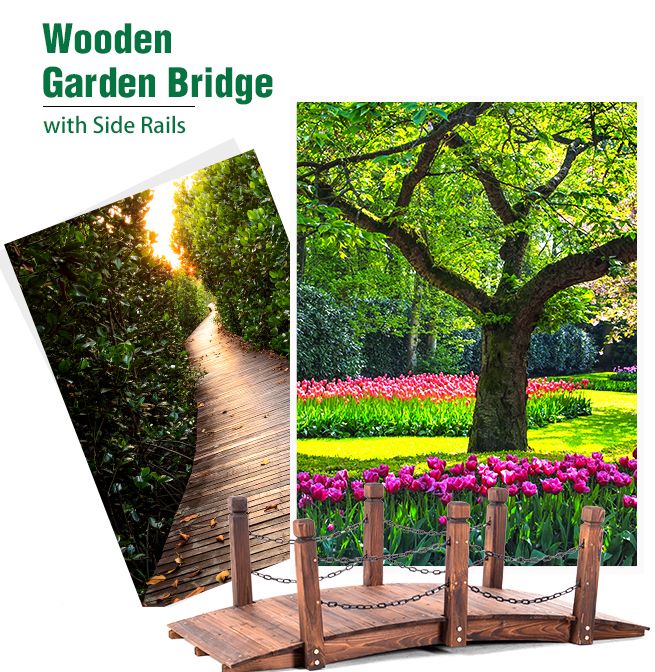 Wooden Garden Bridge Pond Creek Walkway Ornament Outdoor Decor w/ Chain ...