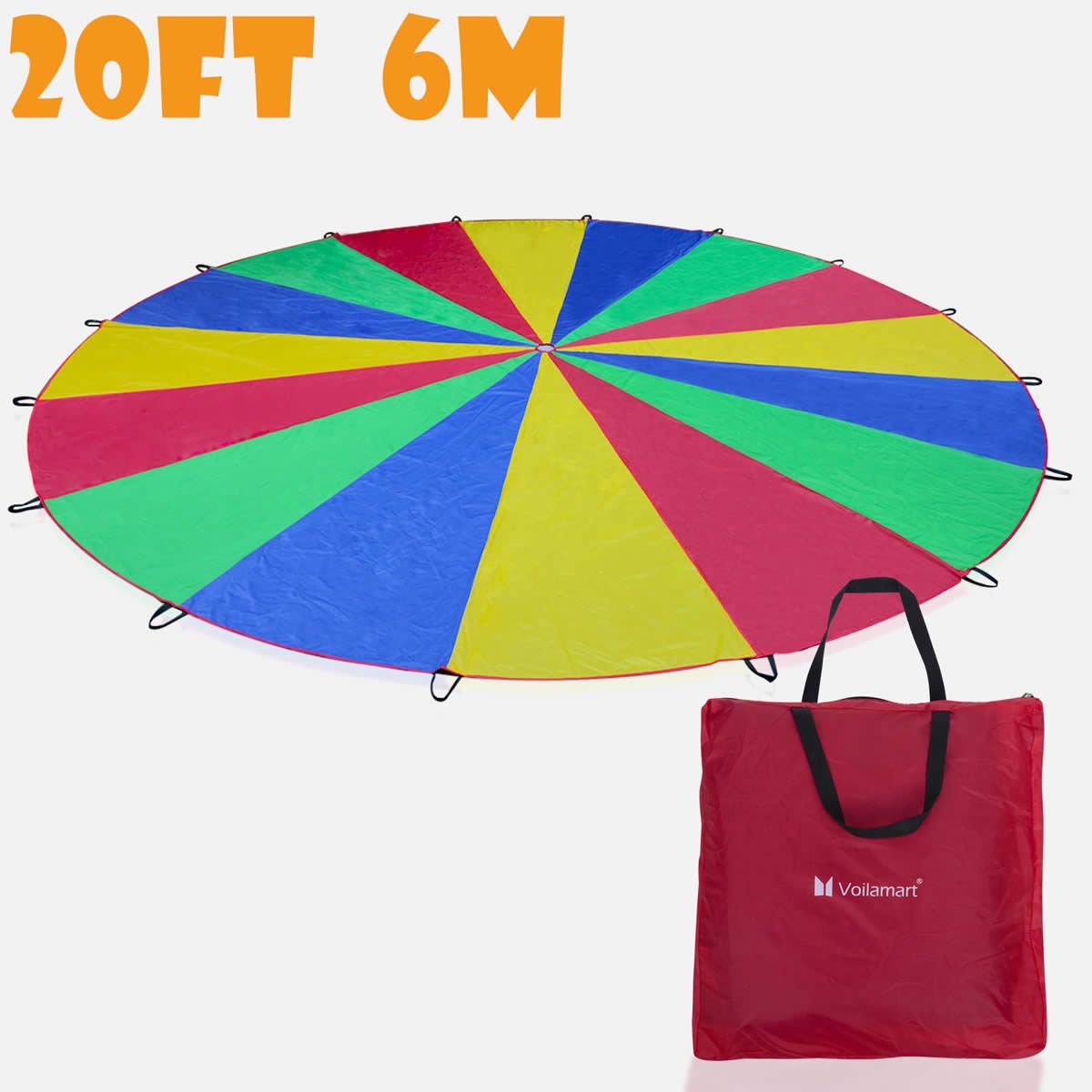 6M Kids Play Outdoor Parachute Toy Teamwork Game 16 Handles 20FT