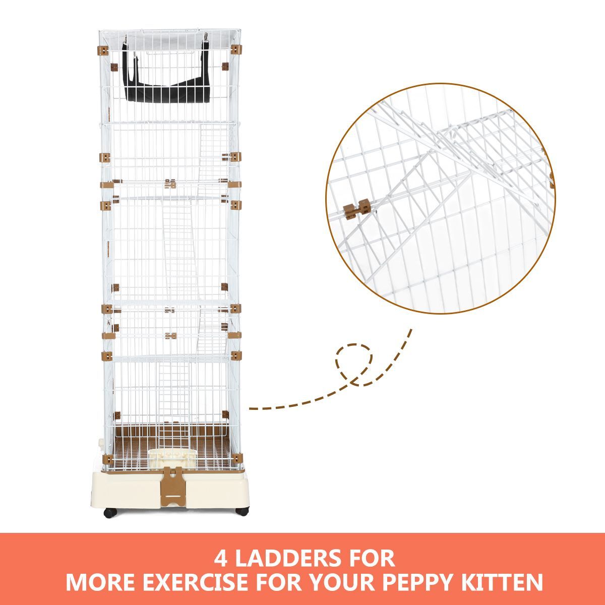 Multi-layer Cat Cage Luxurious Wire Pet House Crate with Wheels - Brown ...