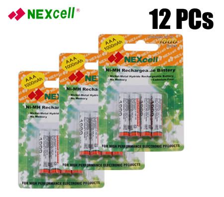 Nexcell Ni-MH Size AAA 1000mAh Rechargeable Battery - 4 x 3 Pack