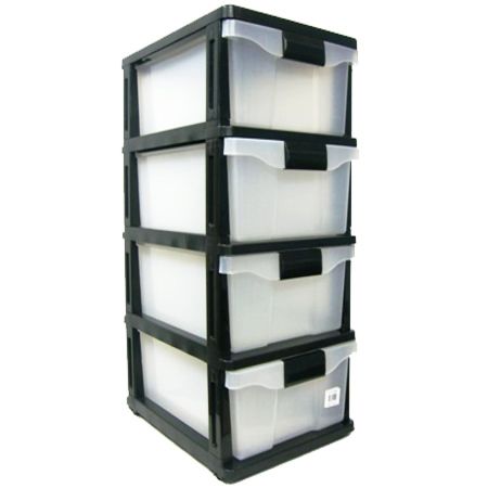 Plastic Storage Shelf - 4 Levels with Slide-Out Drawers Black