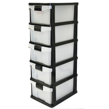 Plastic Storage Shelf - 5 Levels with Slide-Out Drawers Black
