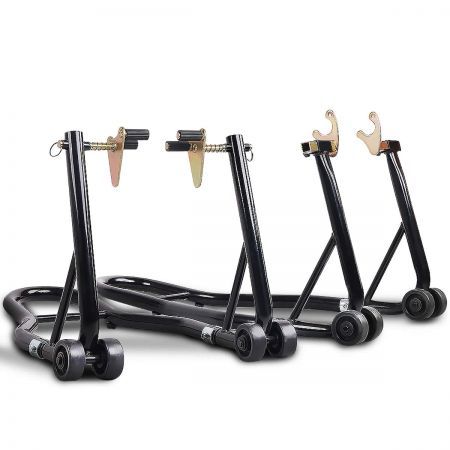 Front and Rear Motorcycle Stands Portable with 4 Nylon Rolling Wheels