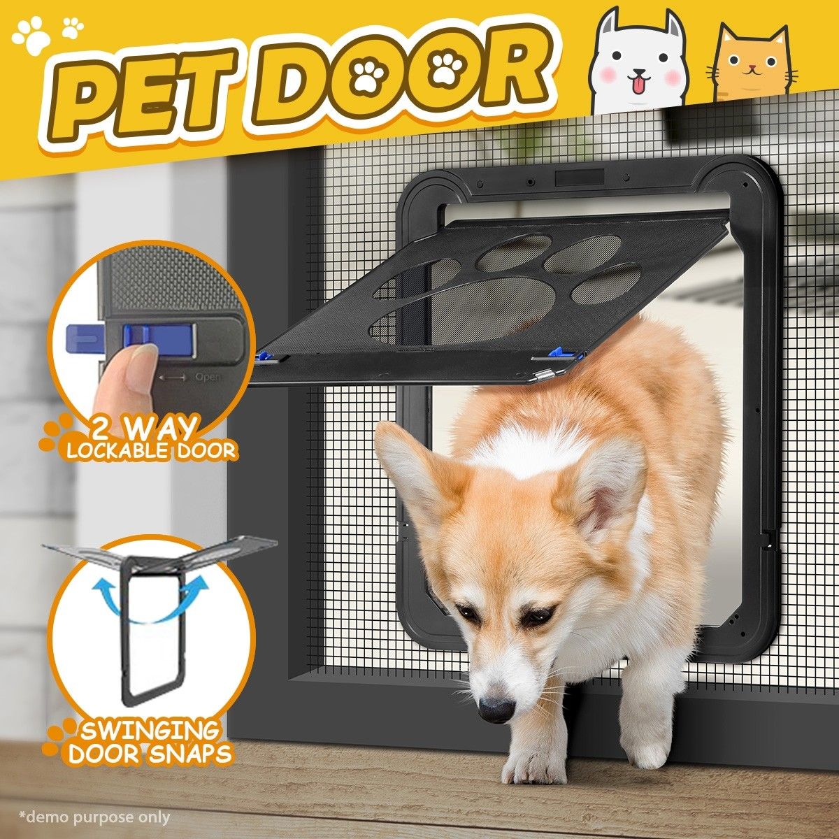 2 Way Locking Dog Cat Pet Secure Brushy Flap Door
