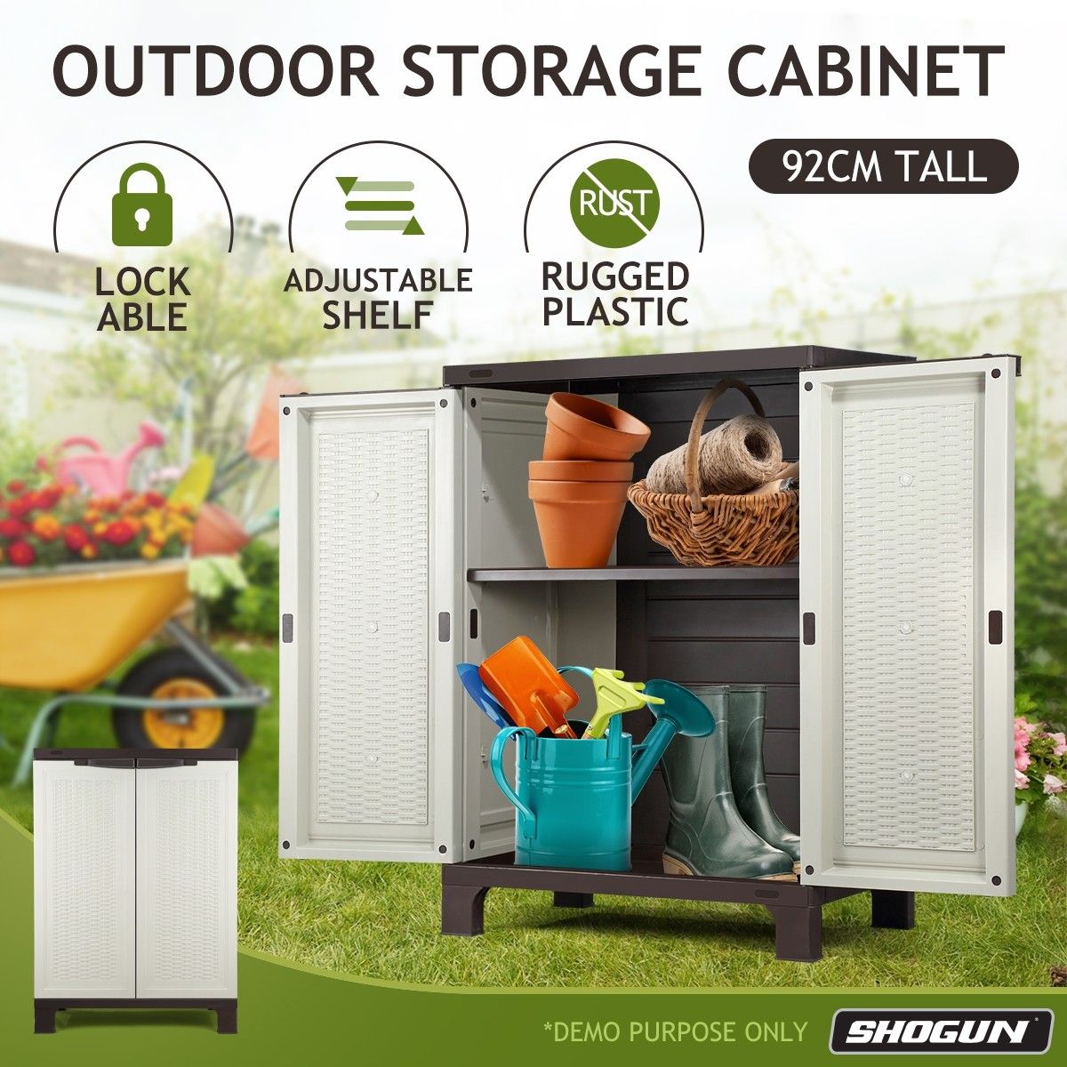 Shogun 92cm Lockable Outdoor Storage Cabinet Cupboard Garage Carport Shed