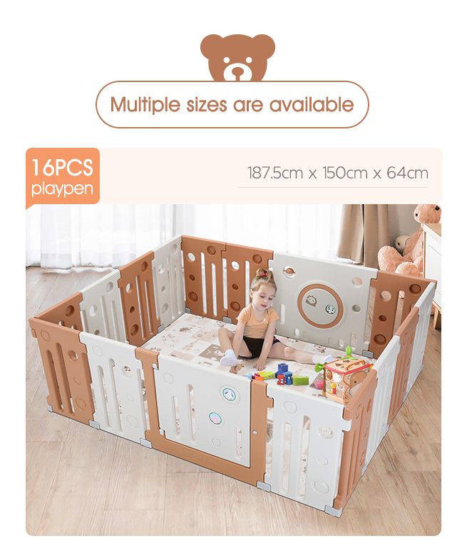 22 Panel Baby Playpen Kids Safety Gates Interactive Toddler Play Room ...