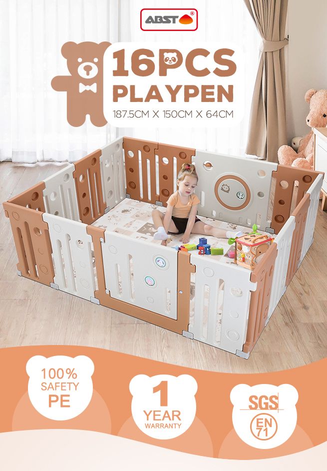 16 Panel Baby Playpen Kids Safety Gates Interactive Toddler Play Room ...