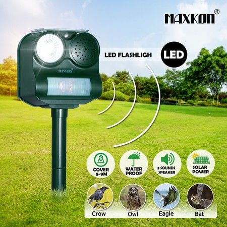 Maxkon Bird Repeller Repellent PIR Motion Sensor Solar Power Animal Cat ...