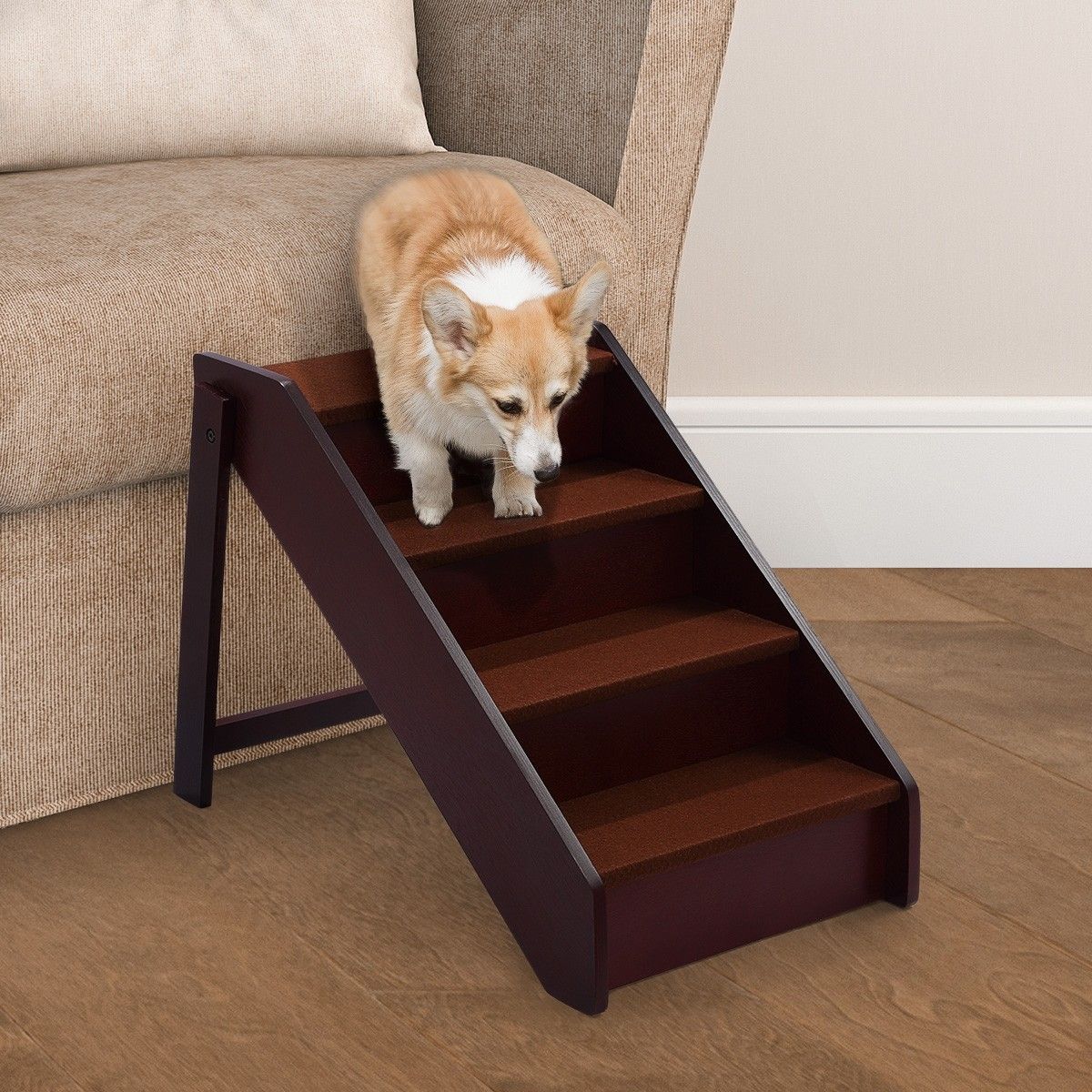 Petscene 4 Steps Dog Pet Stairs Folding Cat Ladder Portable Wooden ...