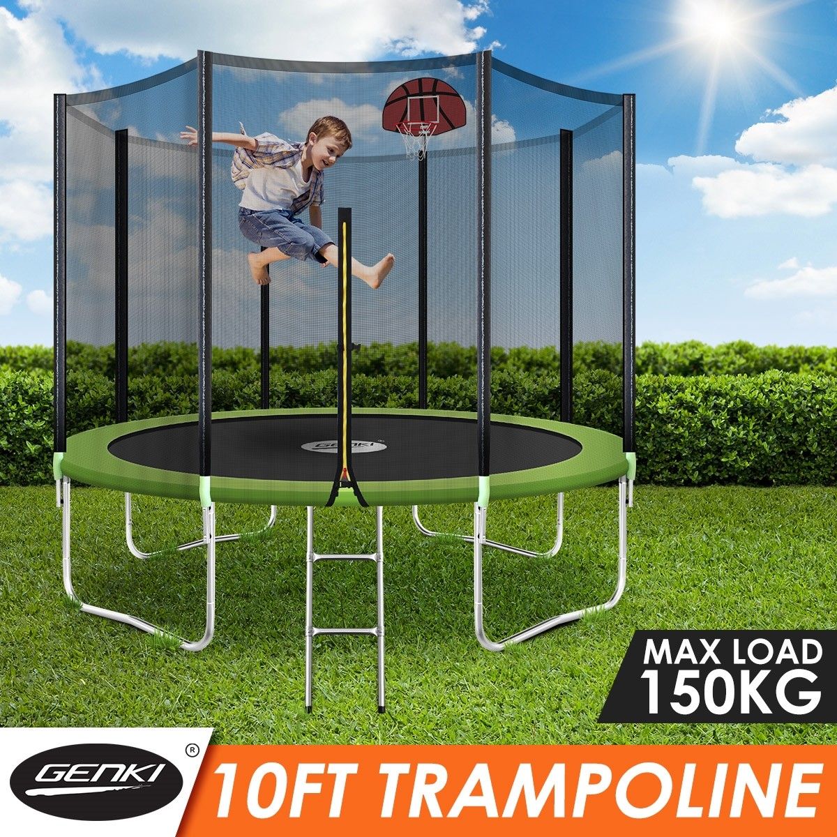 Genki 10ft Round Kids Trampoline Set with Safety Enclosure Net ...