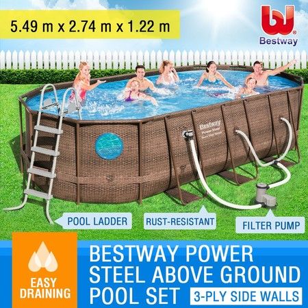 Bestway Steel Frame Above Ground Swimming Pool Filter Pump 5.49 x 2.74 ...