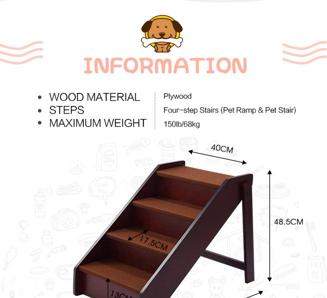 Petscene 4 Steps Dog Pet Stairs Folding Cat Ladder Portable Wooden ...
