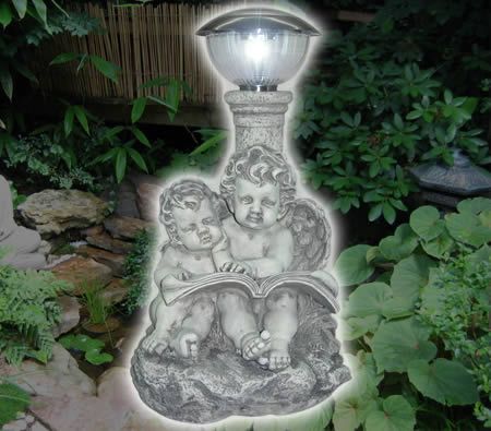 Solar Garden Lights Display Cherub Angel Figurine Outdoor Sculpture Light