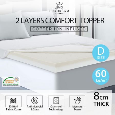 8cm Double/Queen Size Copper Infused Memory Foam Topper Mattress Bed ...