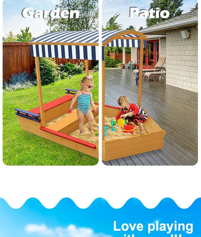 Kids Sand Pit Outdoor Play Set Sandbox Wooden Sandpit Children Toy w ...