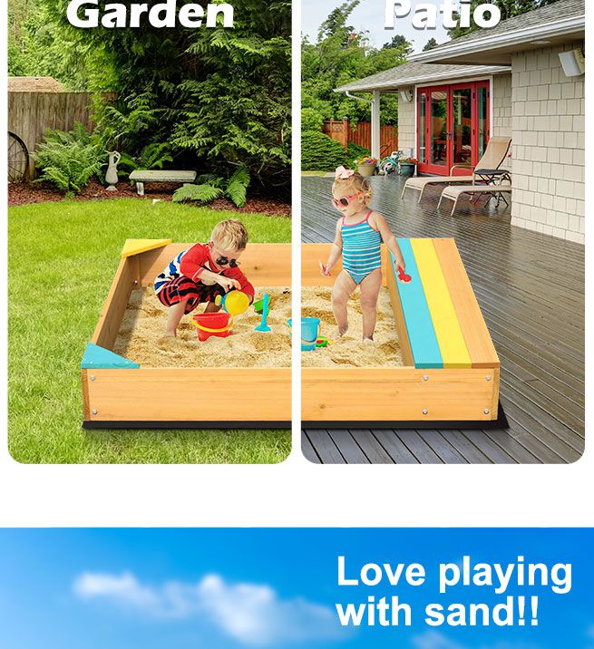 Kids Sand Pit Outdoor Play Set Sandbox Wooden Sandpit Children Toy w ...