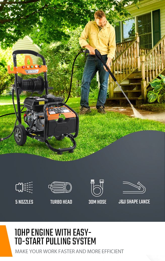 SHOGUN 10HP High Pressure Washer Petrol Water Gurney Cleaner W/ 30M ...