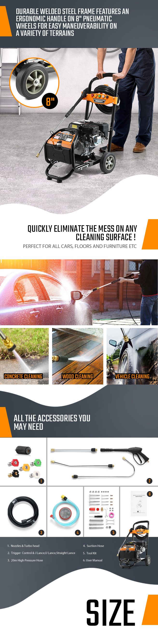 SHOGUN 10HP High Pressure Washer Petrol Water Gurney Cleaner W/ 20M ...