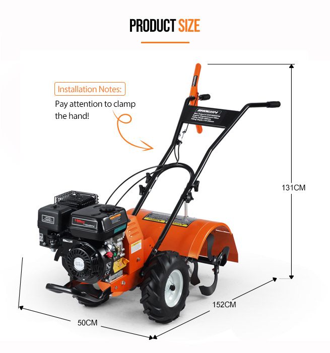 196CC Garden Tiller Cultivator 6.5HP 4 Stroke Petrol Rotary Hoe Tine Rototiller 500mm Width ...