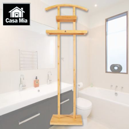 Casa Mia Bamboo Bathroom Valet Stand for Towel / Soap / Clothes
