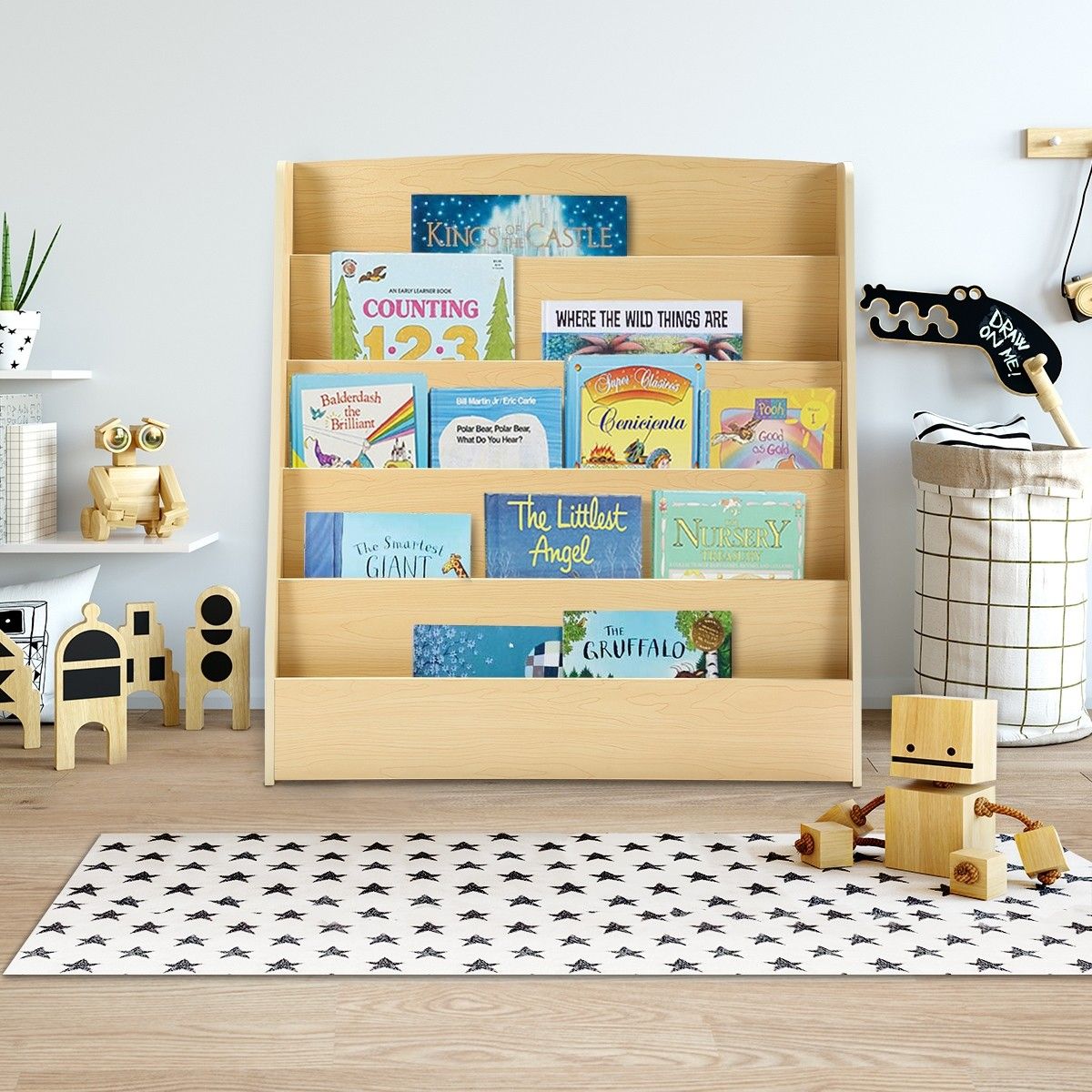 5-Level Kids Wood Bookshelf Bookcase Rack Toy Storage Organizer Display ...