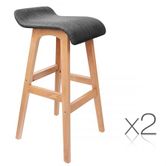 2 x Beech Wood Fabric Bar Stools - Black | Crazy Sales