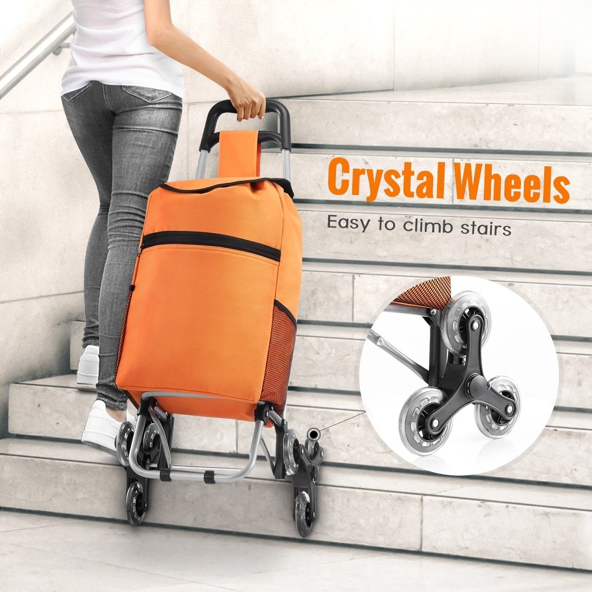 Shopping Trolley Grocery Foldable Cart with Triangle Crystal Wheel ...