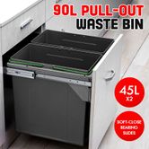 90L Pull Out Kitchen Bin Under Sink Dual Bins Cupboard Waste Recycling ...