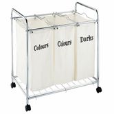 3 Compartment Cotton Bag Laundry Basket with Chrome Plated Foldable ...