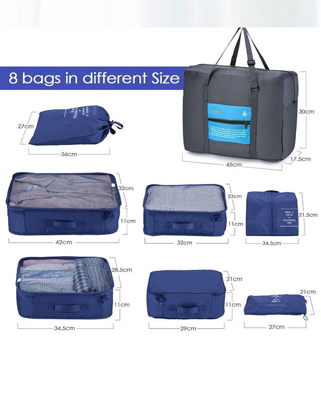 8 Pcs Travel Packing Cubes Pouches Set Clothes Organiser Luggage ...