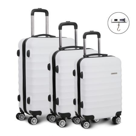 Wanderlite 3 Piece Lightweight Hard Suit Case Luggage White | Crazy Sales