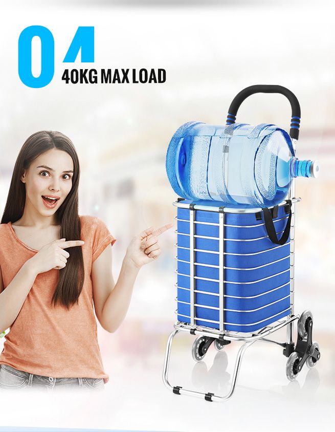 Shopping Trolley Stainless Steel Cart Foldable Basket W/ Triangle ...