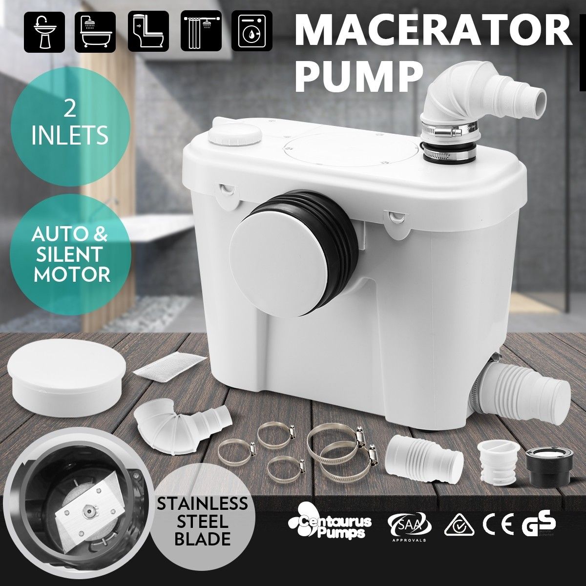 400W Macerator Sewerage Pump Domestic Waste Water Bathroom Toilet Sink ...