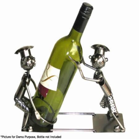 Ornate Two Chef Design Metal Wine Bottle Holder