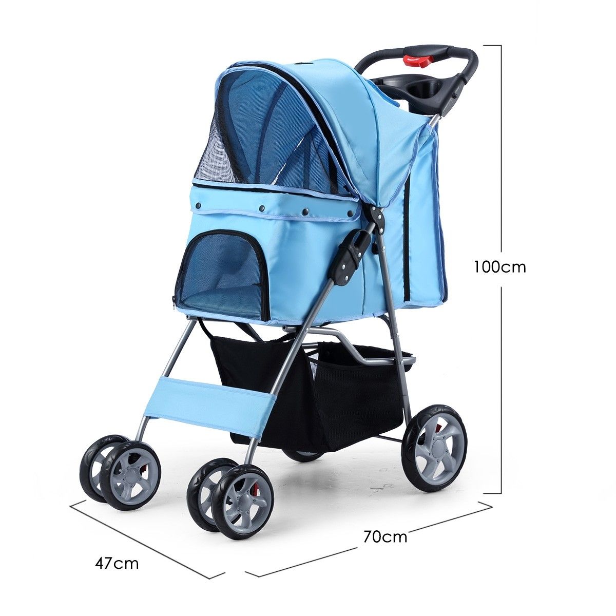 4 Wheels Pet Stroller Cat Pram Dog Cart Travel Carrier Foldable ...